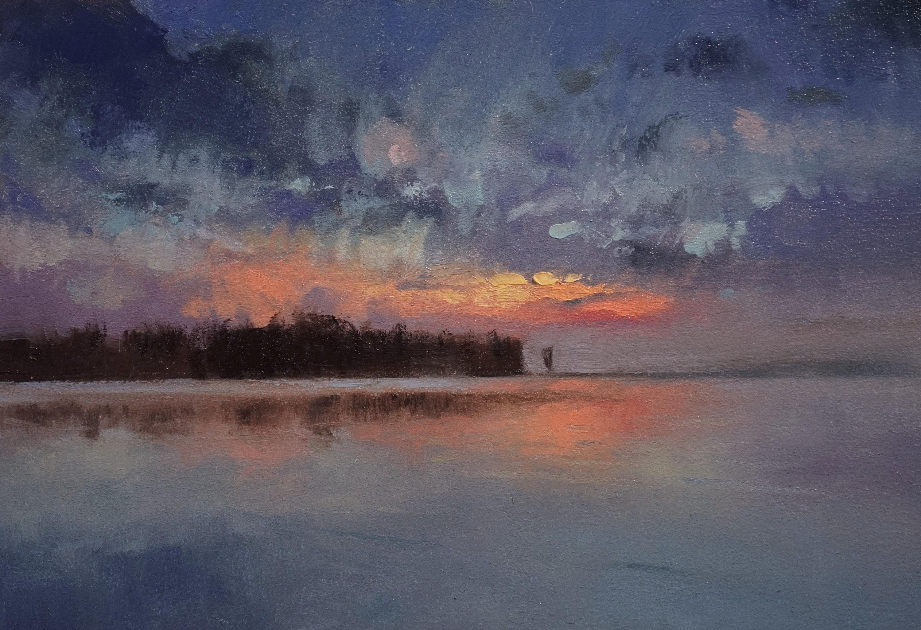 Impressionist Sunset Oil Painting Original, Nature Wall Art, Lake House ...