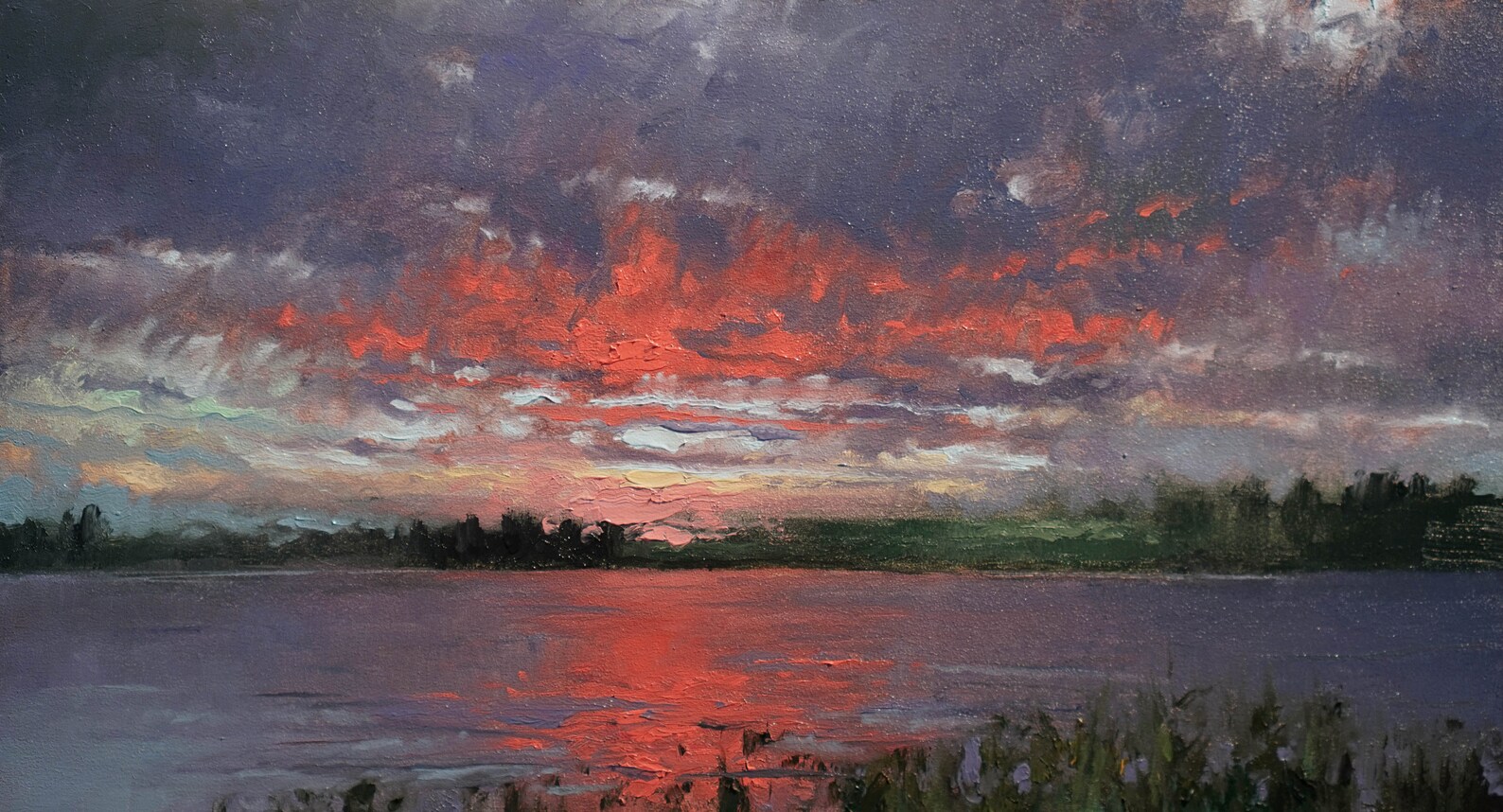 Original Sunset Cloud Landscape Oil Painting on Panel - Impressionist ...
