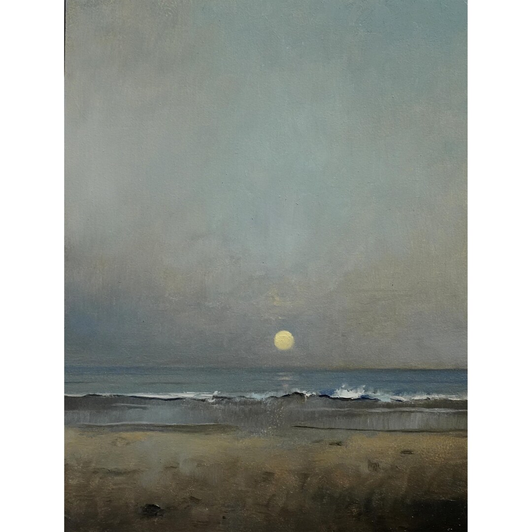Original Ocean Oil Painting, Landscape Wall Art, Moon Artwork 6x8 ...