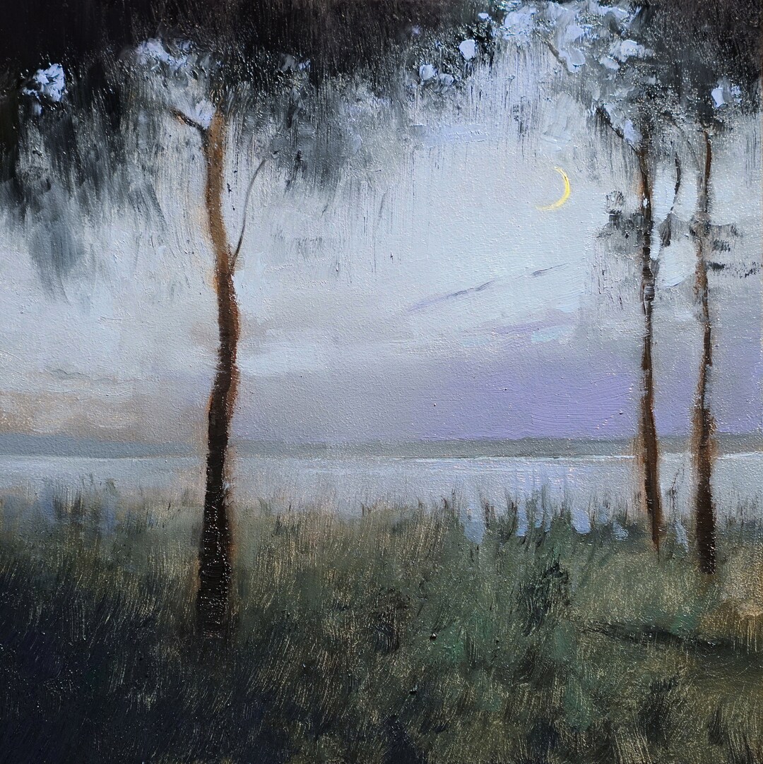 Moon Forest Landscape Art Print Nature Painting 6x6 8x8 - Etsy