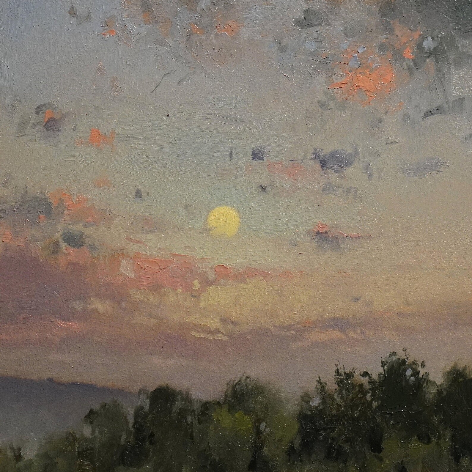 Impressionist Moon Sunset Landscape Oil Painting Original, Mountain ...