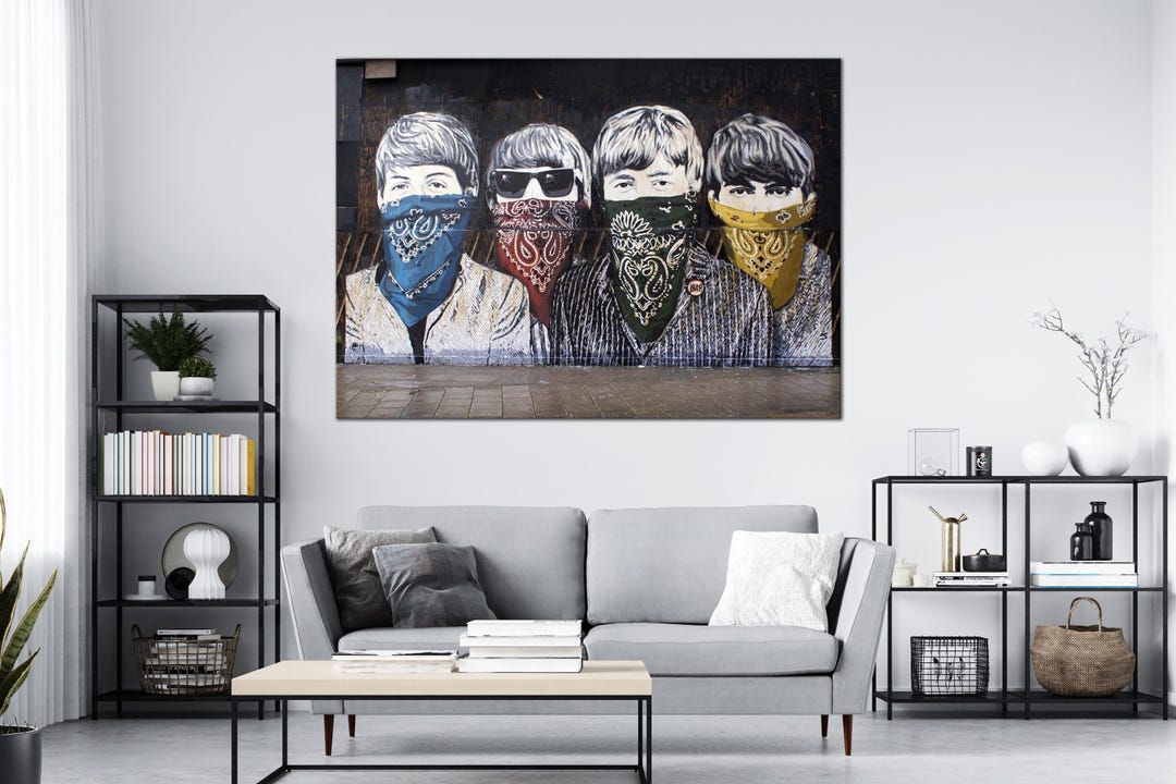 THE BEATLES Wearing Face Masks STREET Art Canvas Print Art Home Design ...