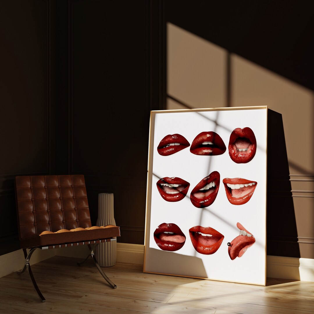 Lip Art Work, Lip Print, Lip Wall Art, Red Lips Wall Art, Red Lips ...