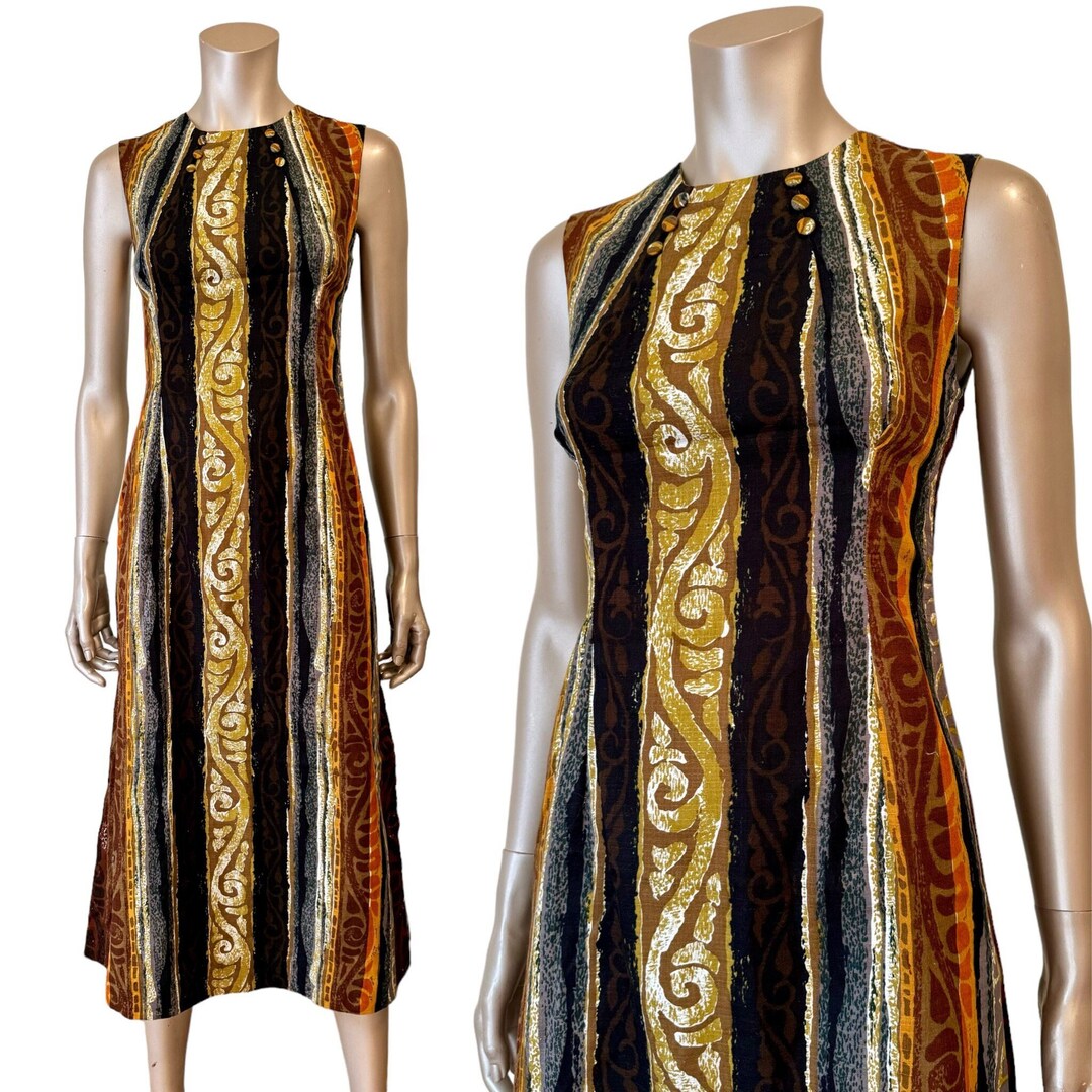 Vintage 1960s Barkcloth Dress by Tiki Togs - Etsy