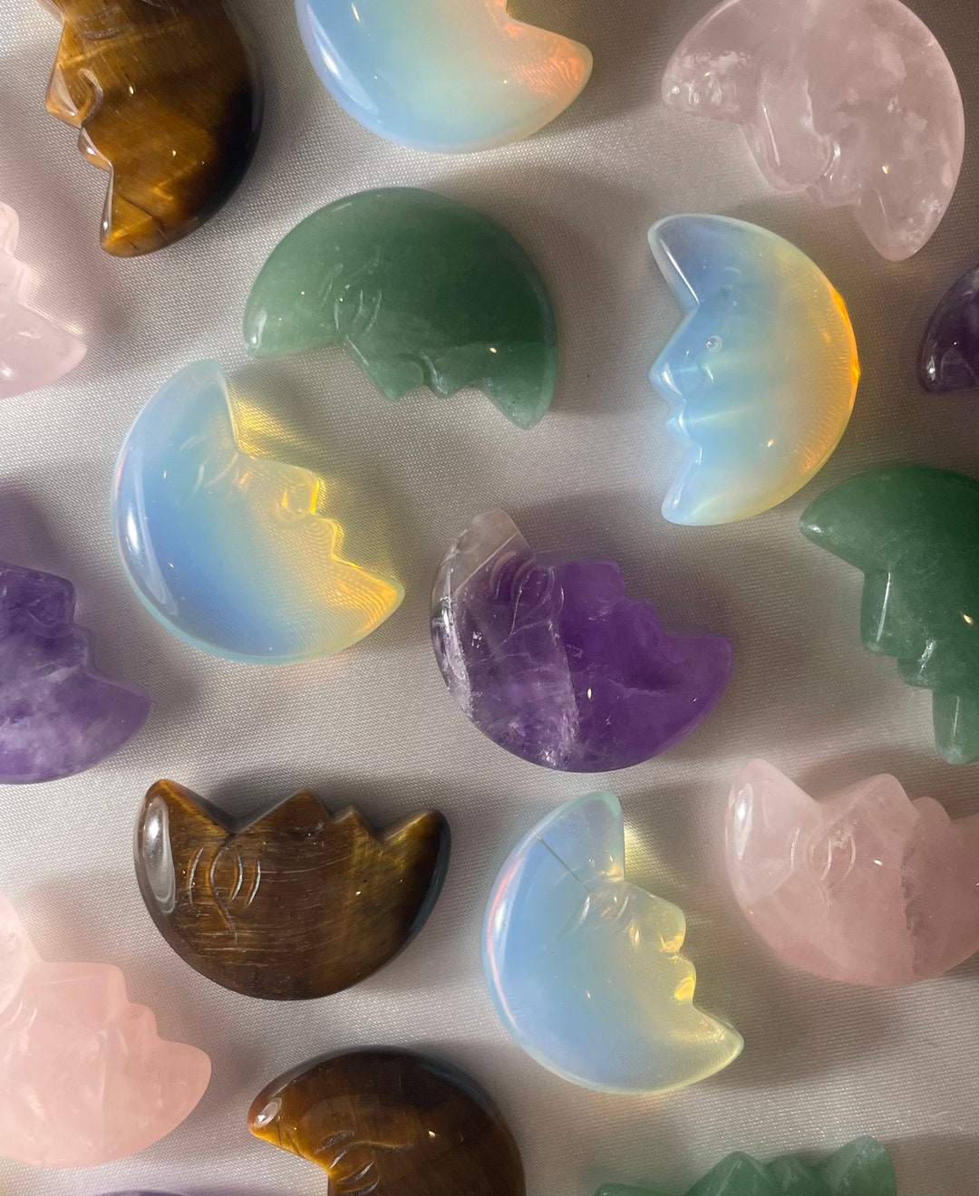Cute Crystal Face Carving Moons, Chi Crystals, Healing Stones, Lucky ...