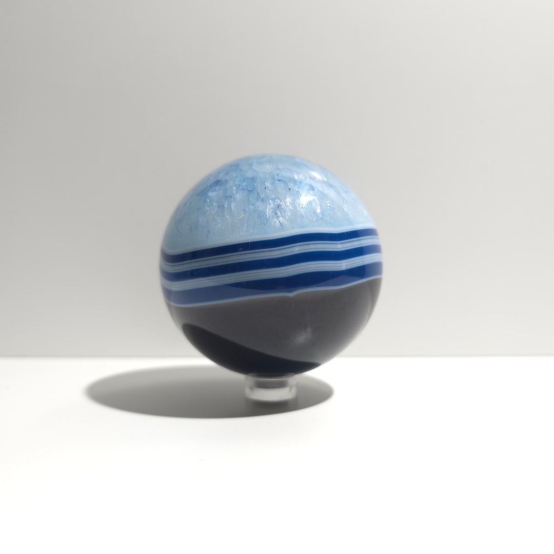 Blue Dyed Agate Banded Sphere, Crystal Healing Stone, Carved and ...