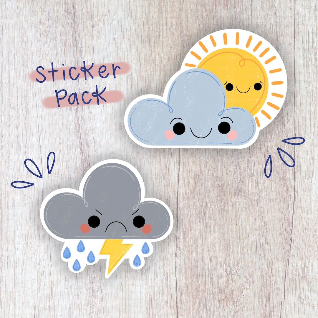 Cloudy Sticker Pack, Happy Cloud Sticker, Angry Cloud Sticker, Cute ...