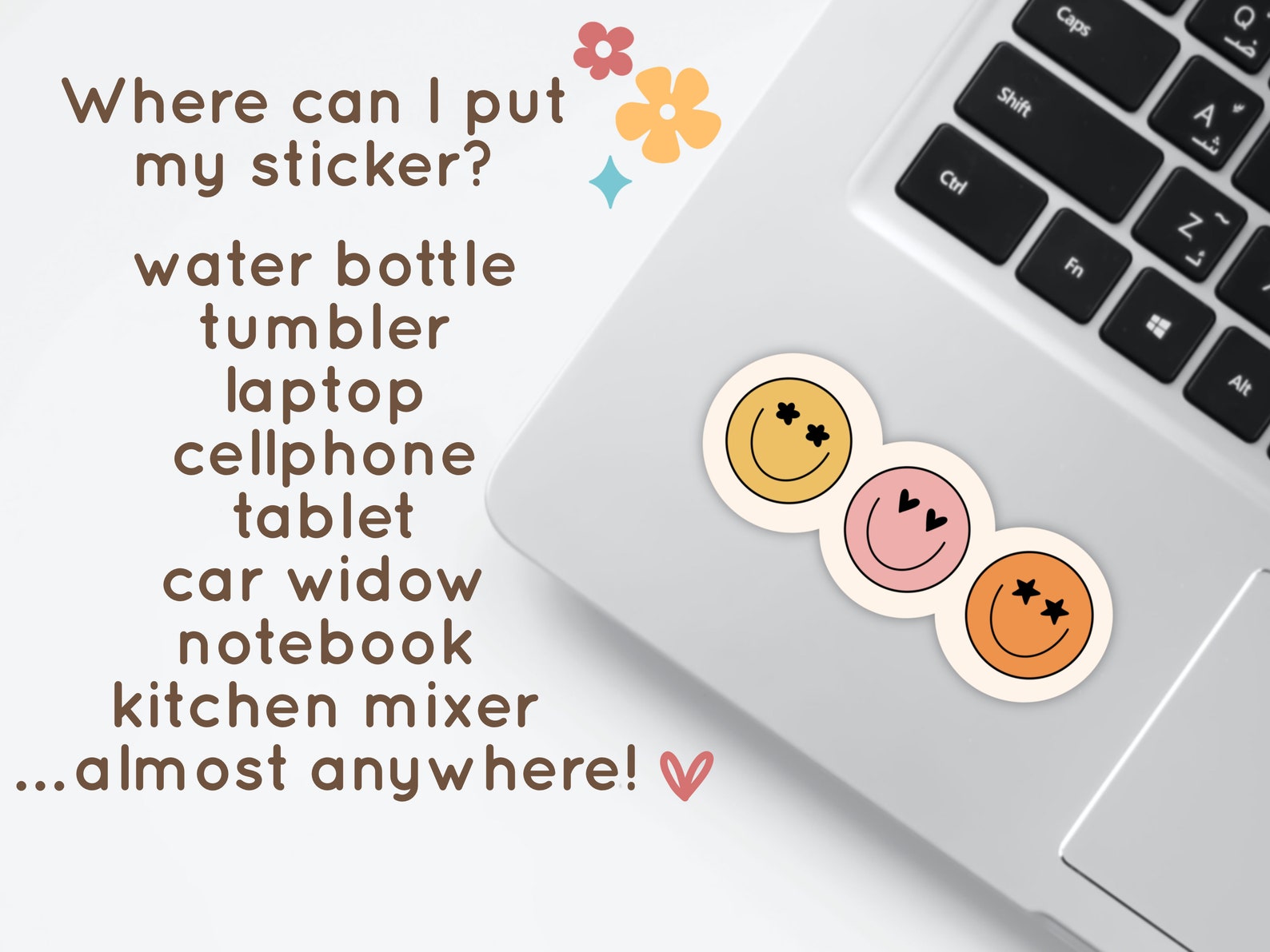 Happy Smile Sticker, Cute Retro Sticker, Positive Notebook Sticker ...