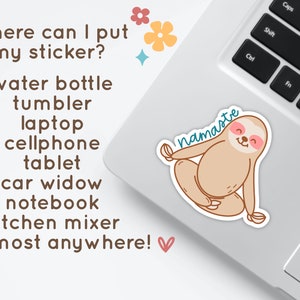 Namaste Sloth Sticker, Yoga Animal Decal, Kawaii Notebook Sticker, Zen ...