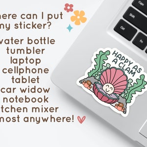 Happy as A Clam Sticker, Motivational Sticker, Trendy Notebook Sticker ...