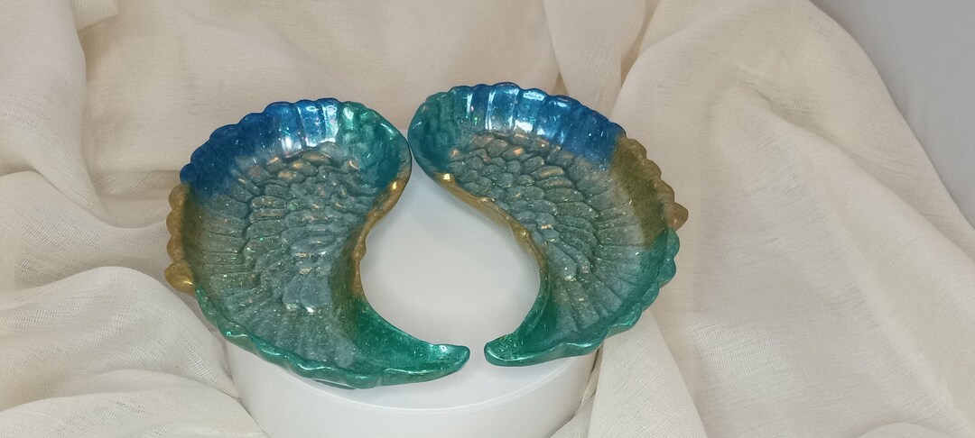 Blue & Green Angel Wing Dish Set - Decorative Dish Set of 2 - Etsy