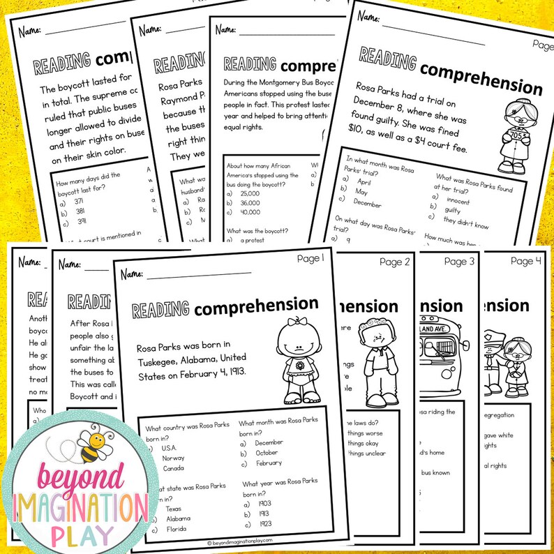 Biografía de Rosa Parks MEJOR VENDEDOR Comprensión lectora. Hojas ...