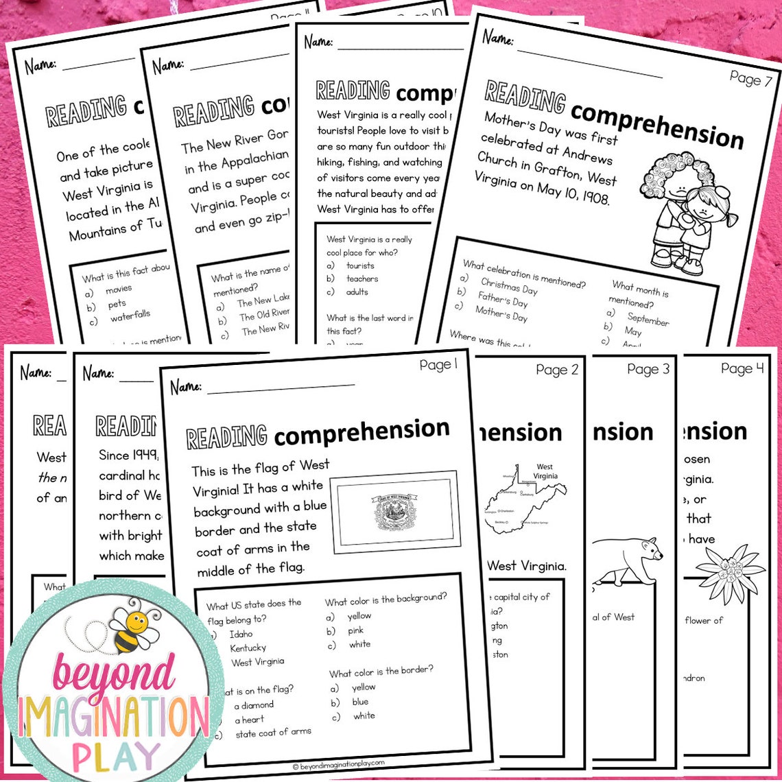 50 States Project | West Virginia Facts Activities Worksheets Reading ...