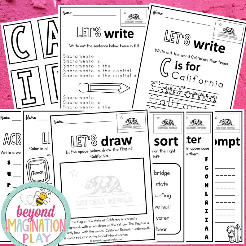 50 States Project | California Facts Activities Worksheets Reading ...