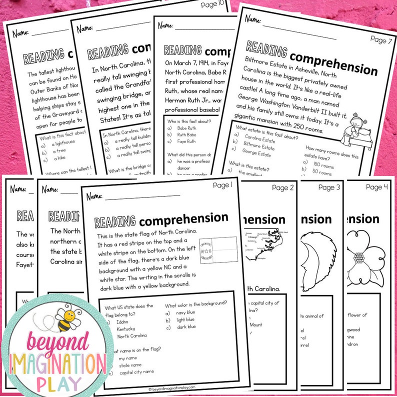 50 States Project | North Carolina Facts Activities Worksheets Reading ...