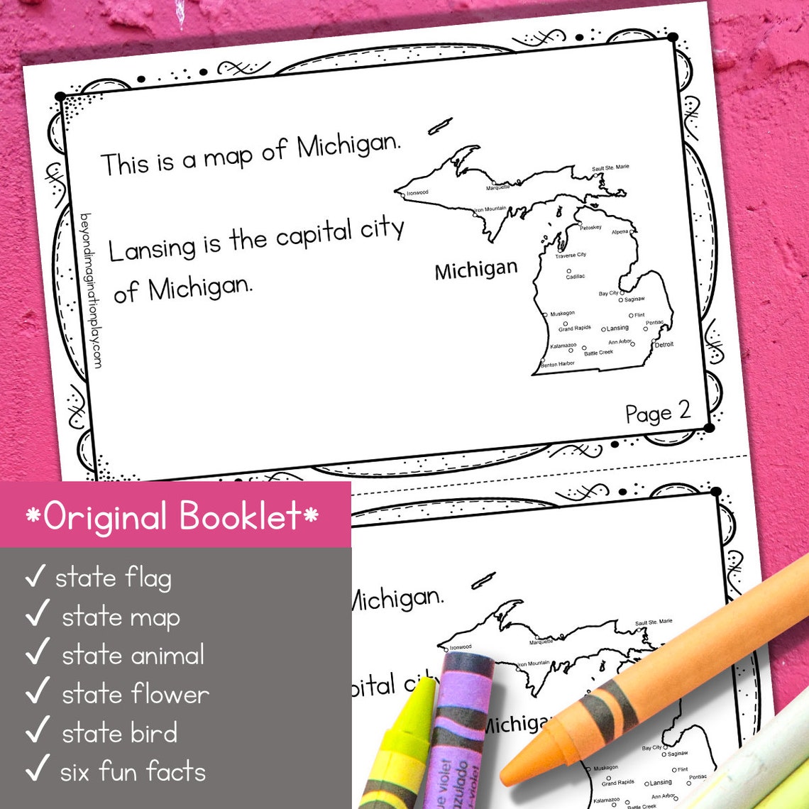 50 States Project | Michigan Facts Activities Worksheets Reading ...