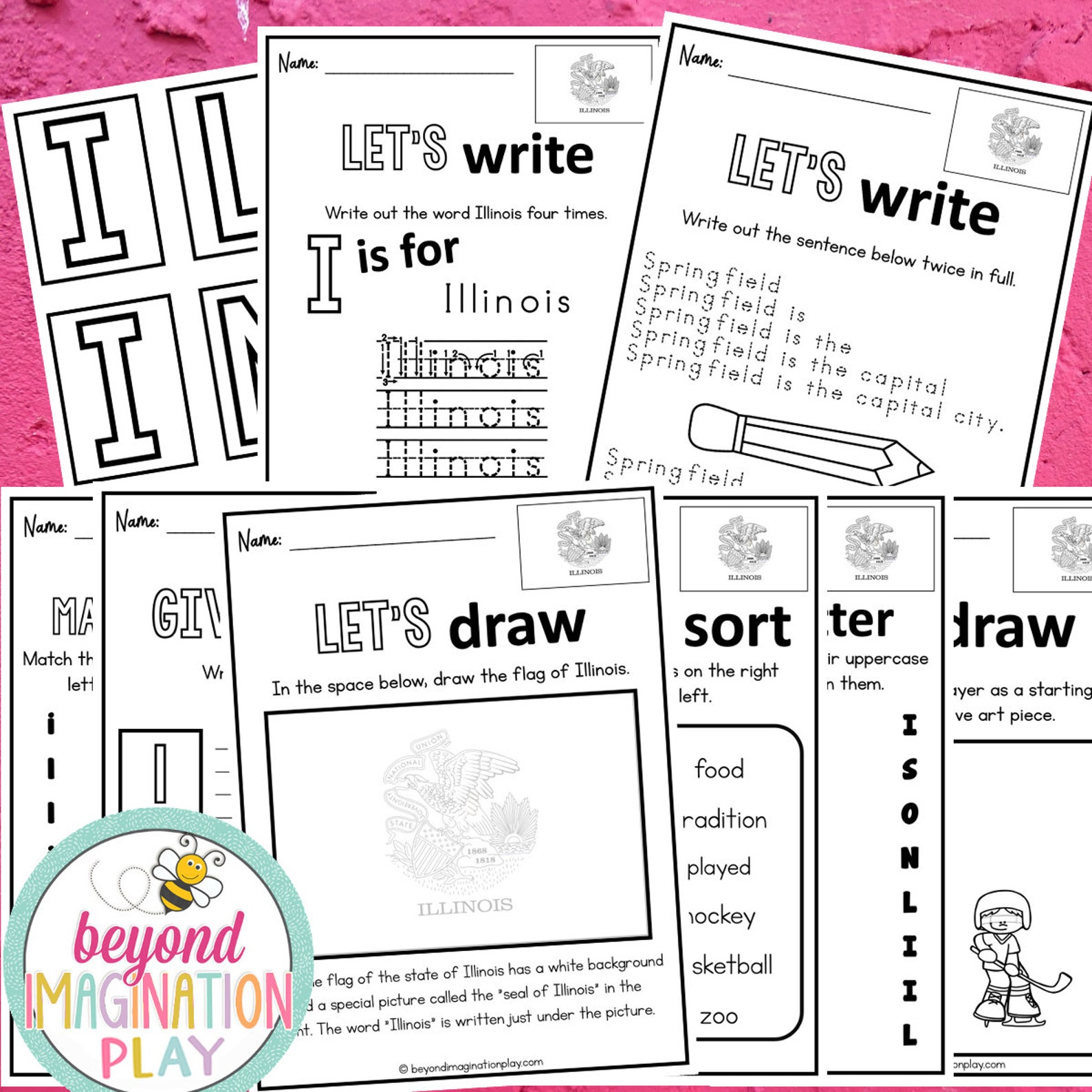 50 States Project | Illinois Facts Activities Worksheets Reading ...