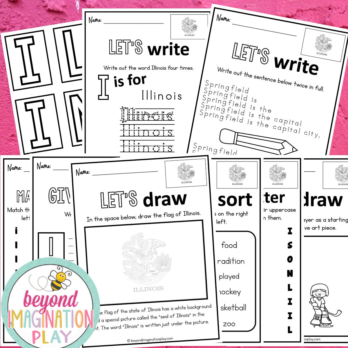 50 States Project | Illinois Facts Activities Worksheets Reading ...