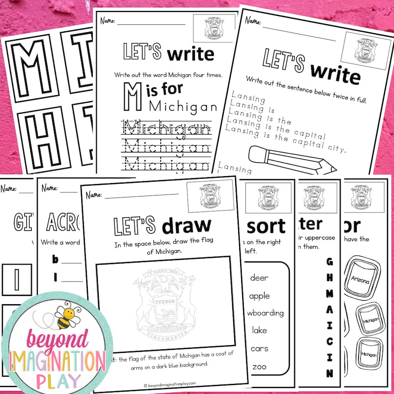 50 States Project | Michigan Facts Activities Worksheets Reading ...