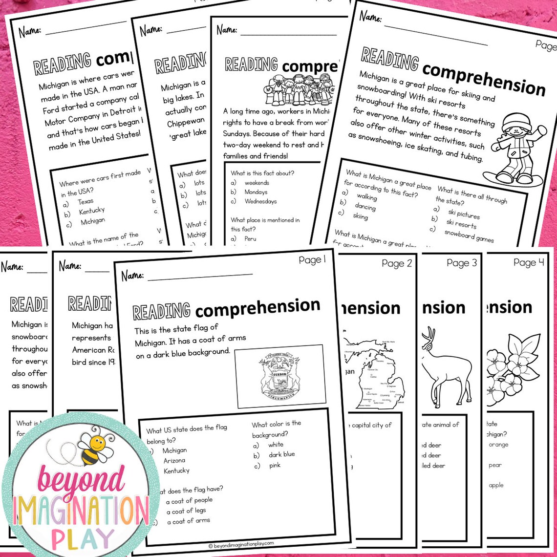 50 States Project | Michigan Facts Activities Worksheets Reading ...