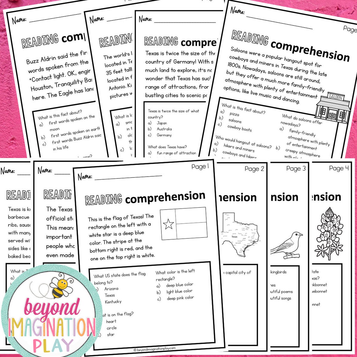 50 States Project | Texas Facts Activities Worksheets Reading ...