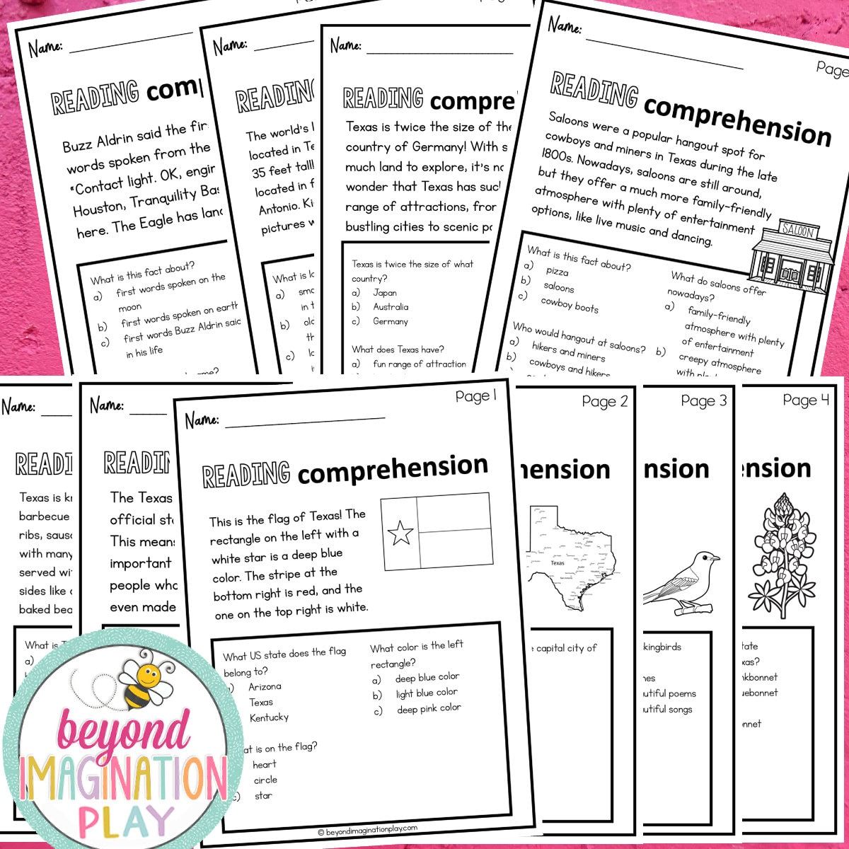 50 States Project | Texas Facts Activities Worksheets Reading ...