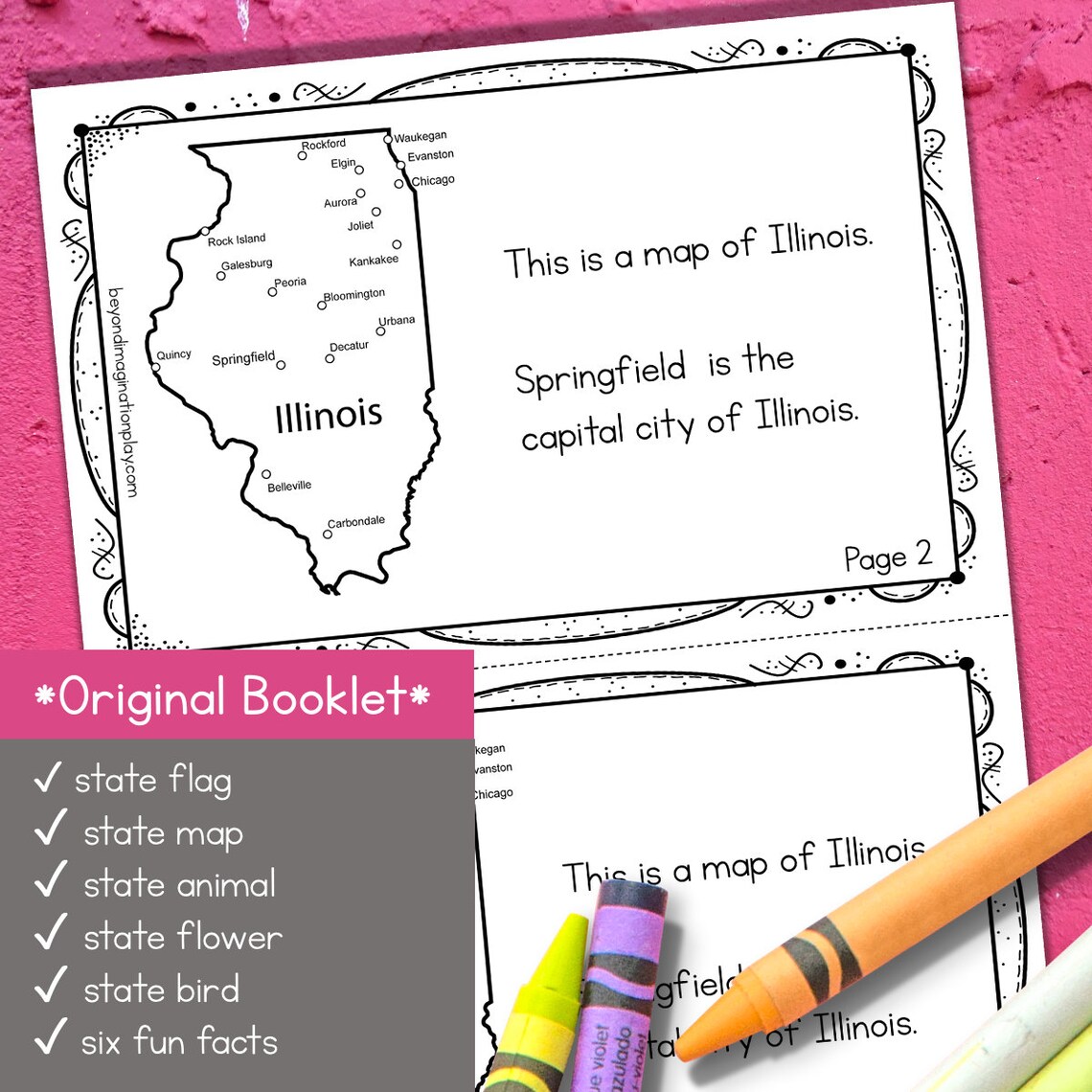50 States Project | Illinois Facts Activities Worksheets Reading ...