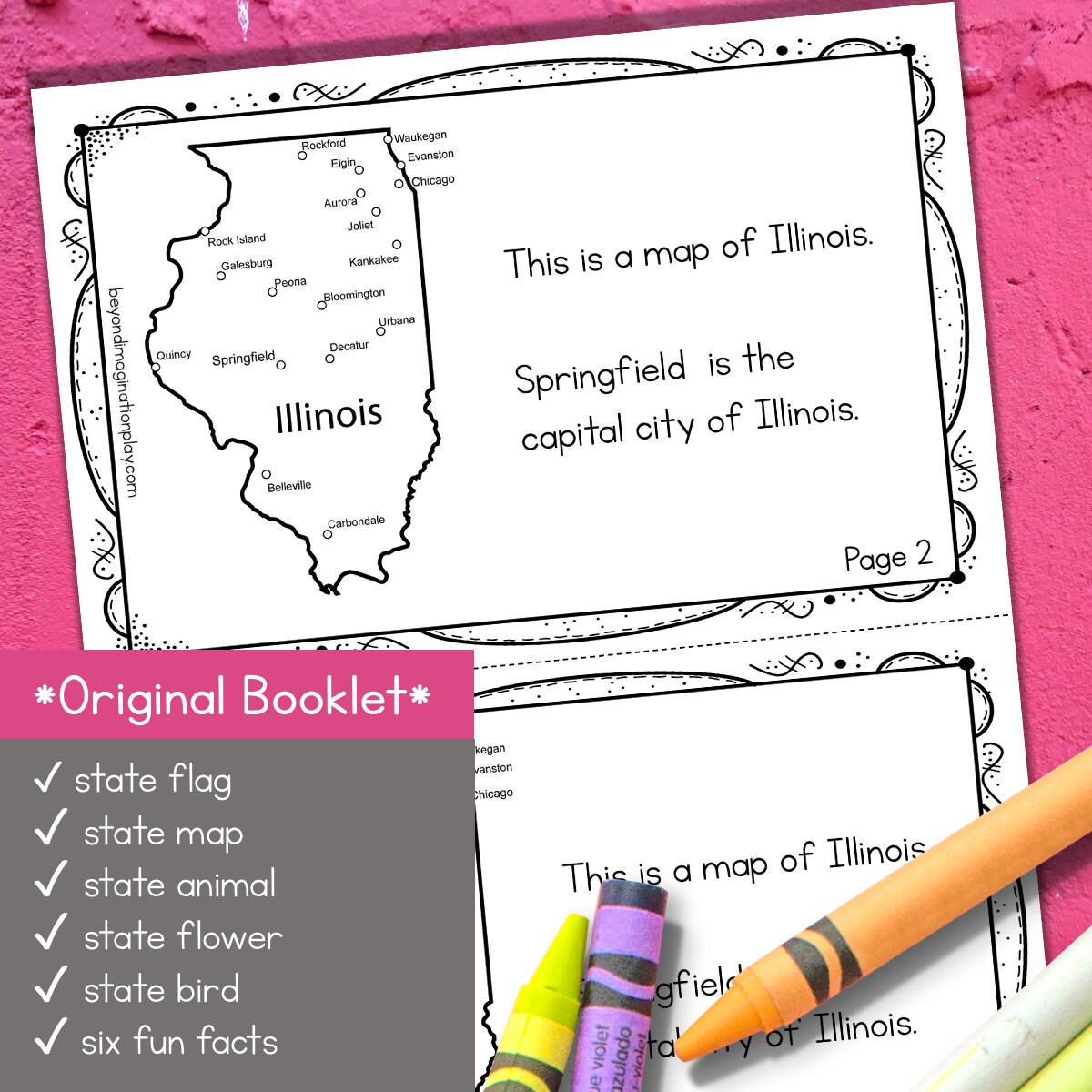 50 States Project Illinois Facts Activities Worksheets Reading ...