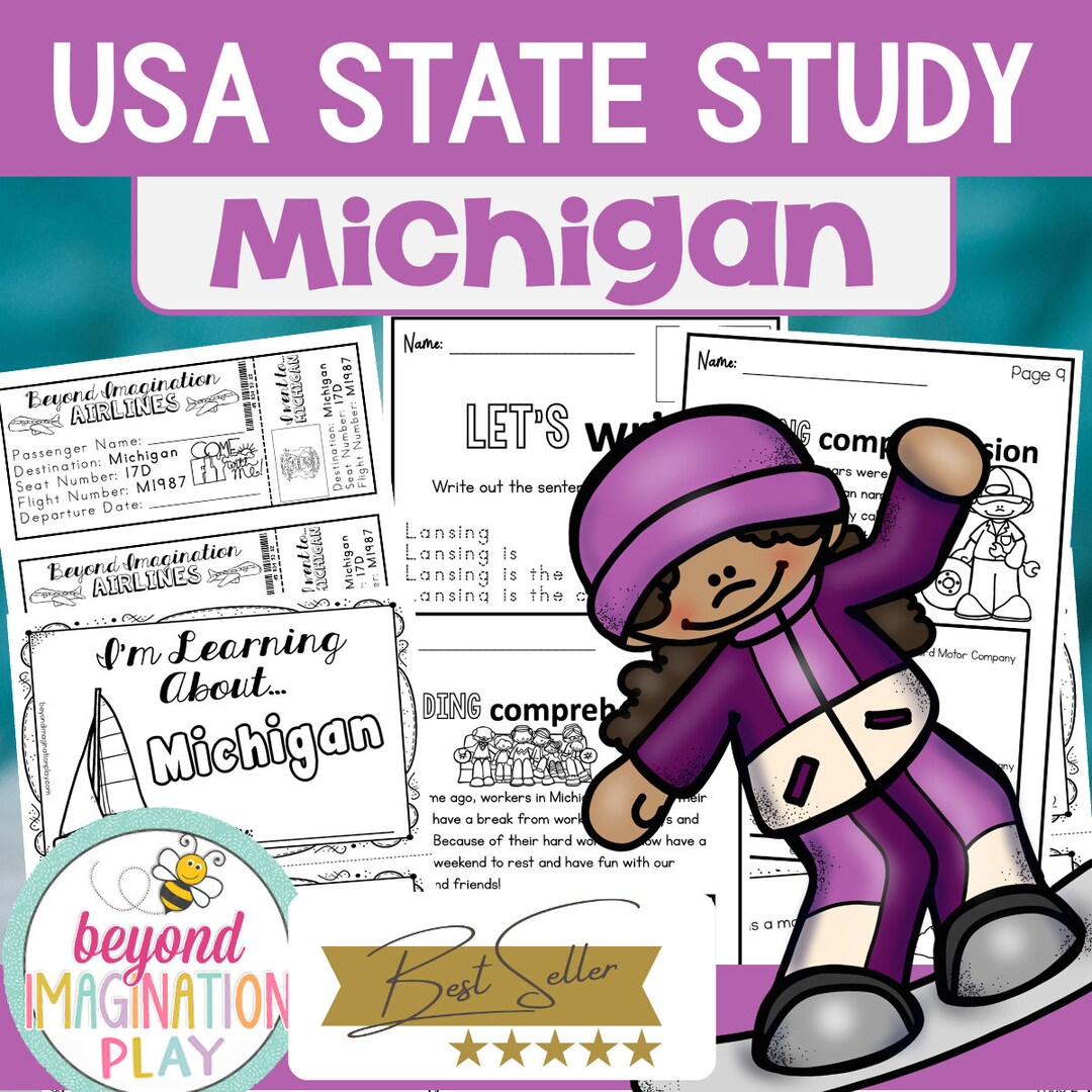 50 States Project | Michigan Facts Activities Worksheets Reading ...