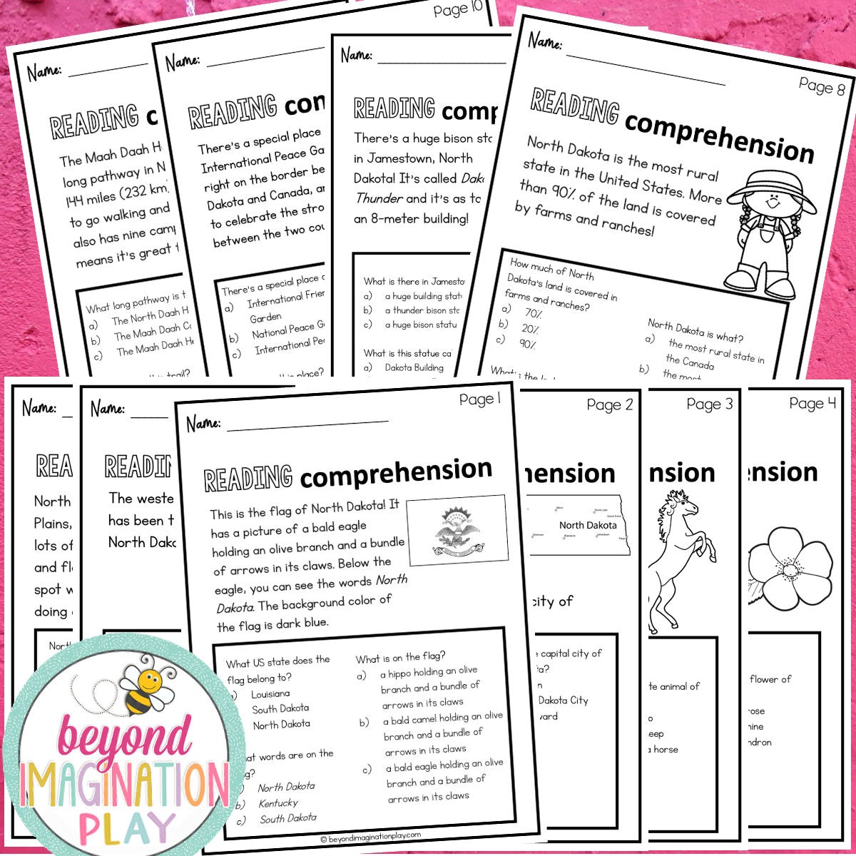 50 States Project | North Dakota Facts Activities Worksheets Reading ...