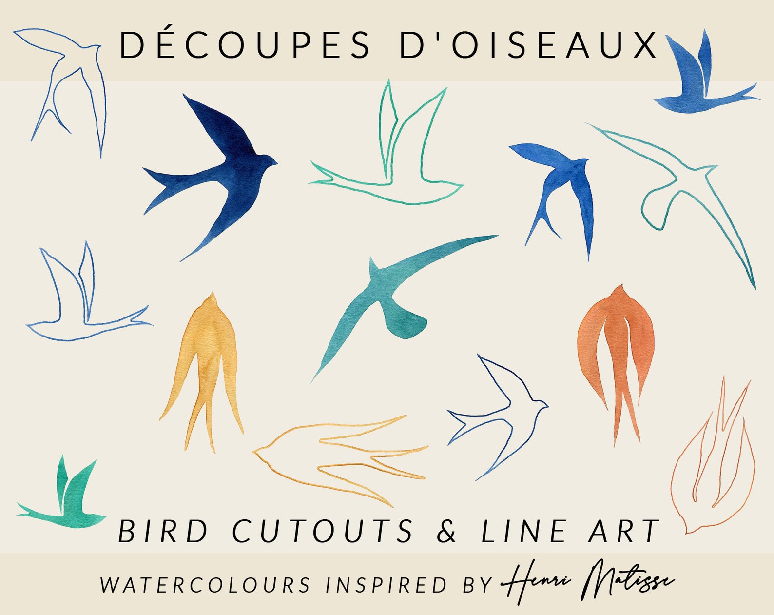 Matisse Bird Cutouts Watercolor Clipart | Matisse, Lineart, Boho ...