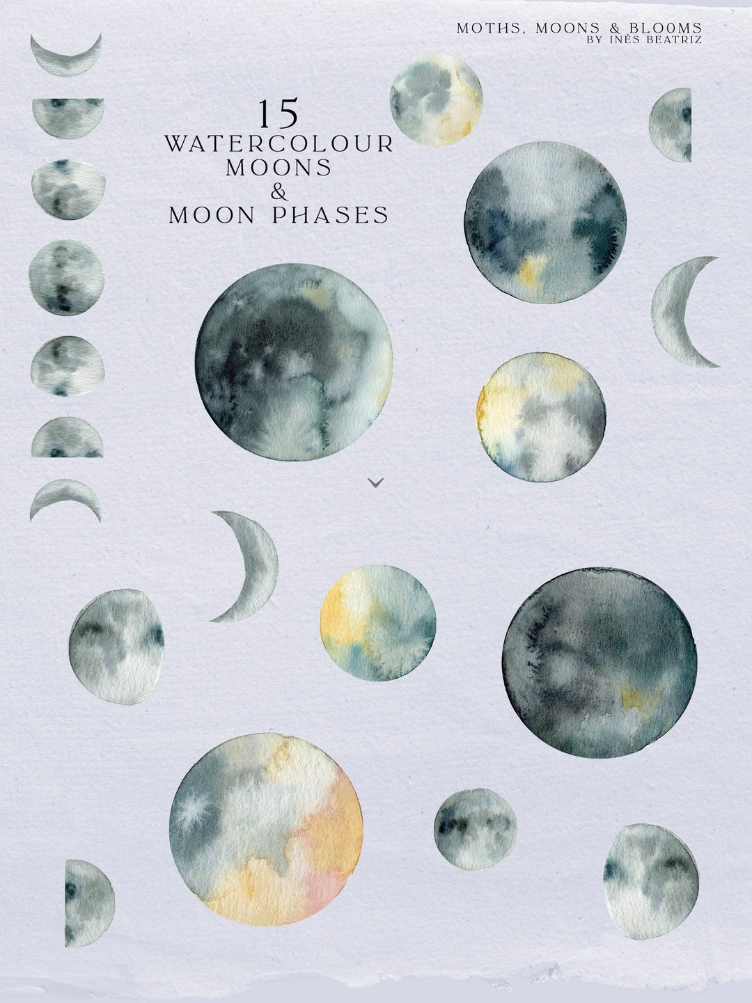 Watercolor Moons Clipart Set | Boho Celestial Clipart | Moon Phases ...