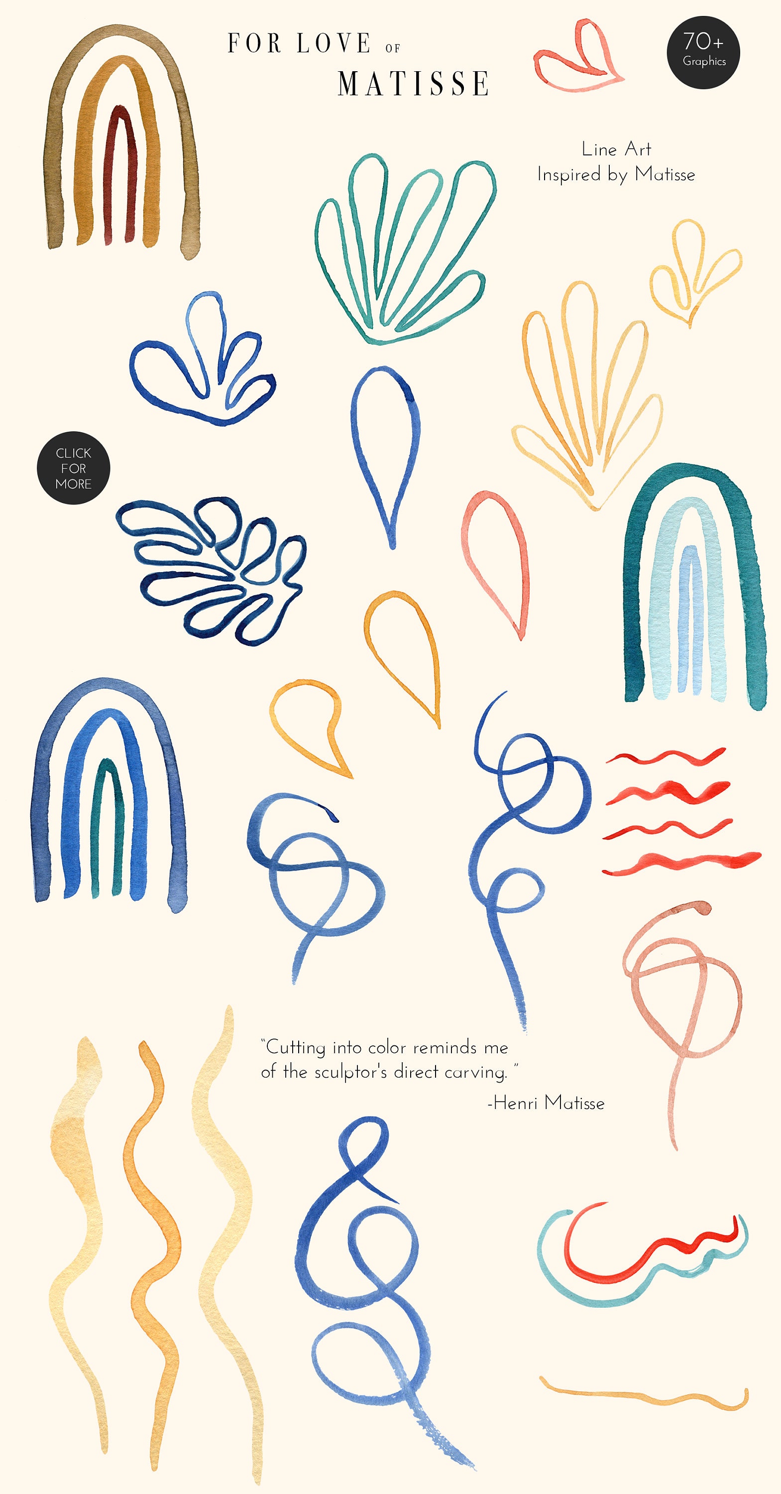 Matisse Cutouts Watercolor Clipart | Matisse, Lineart, Abstract Shapes ...