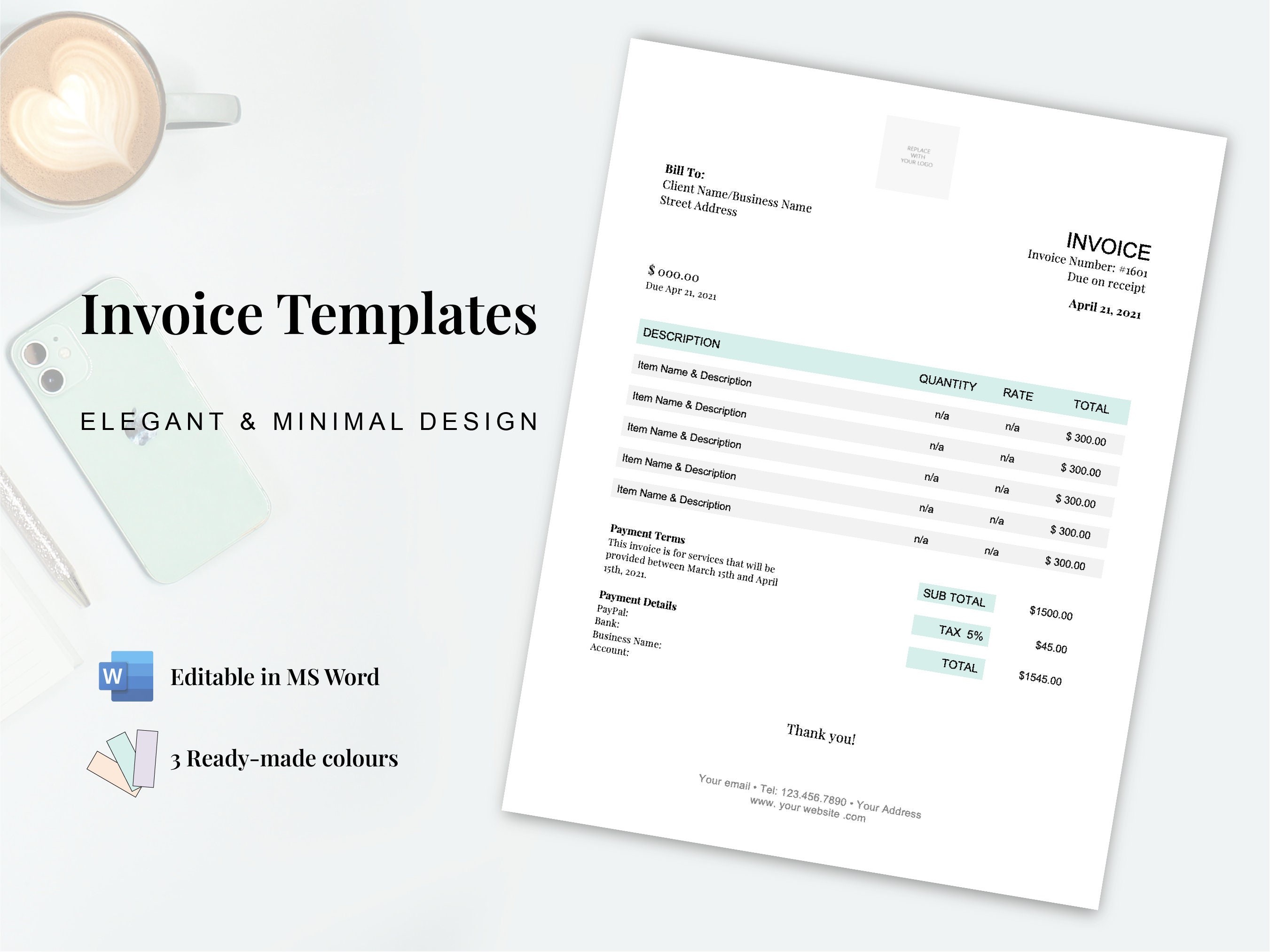 Invoice Template Word | Billing Form | Editable, Digital Download ...
