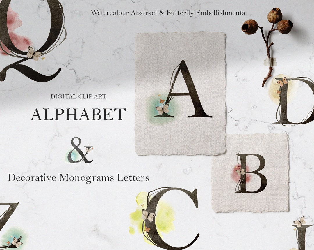 Butterfly Clipart Alphabet | Watercolor Alphabet, Wedding Monogram ...