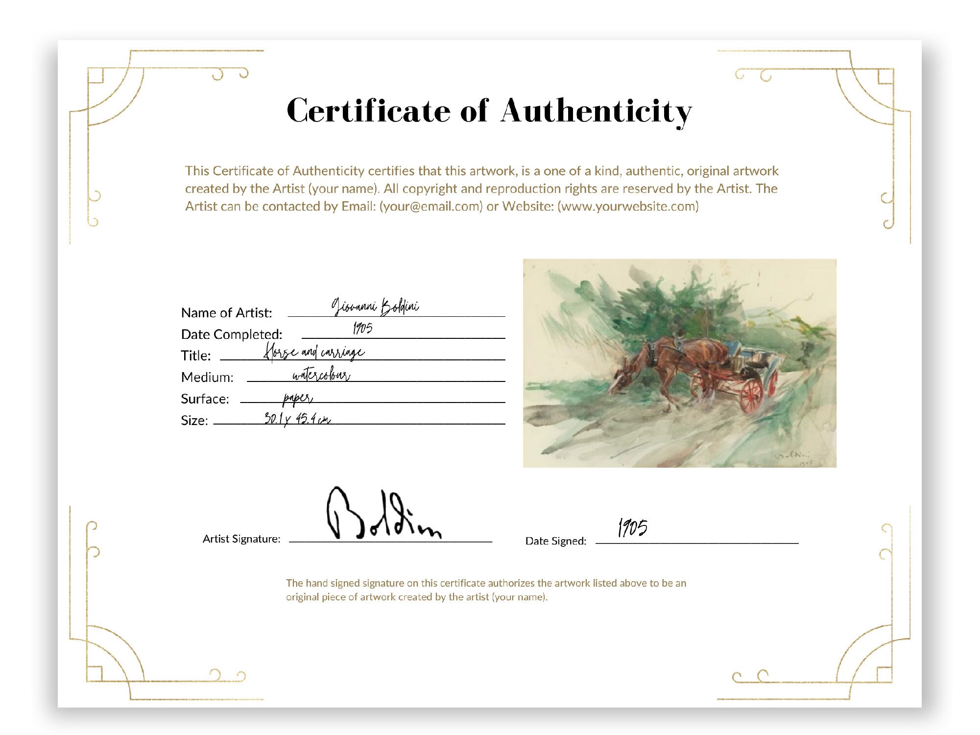 Editable Certificate of Authenticity for Artwork, Certificate of ...