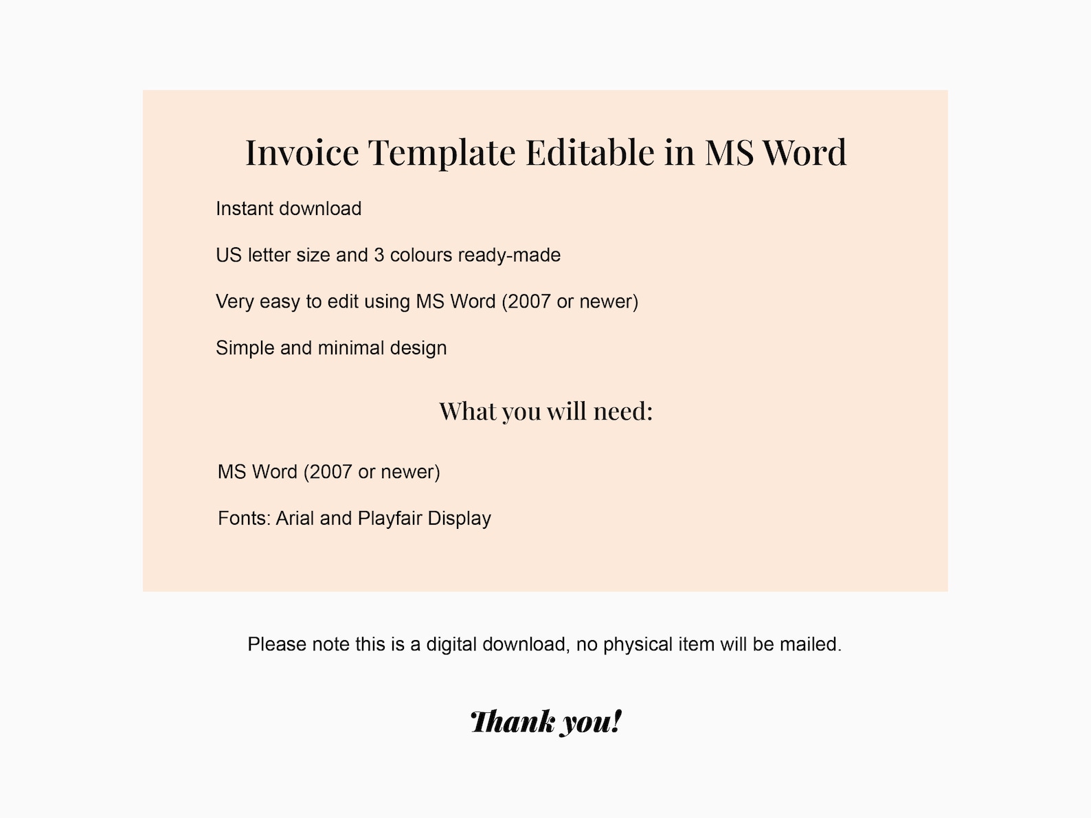 Invoice Template Word Billing Form Editable Digital - Etsy