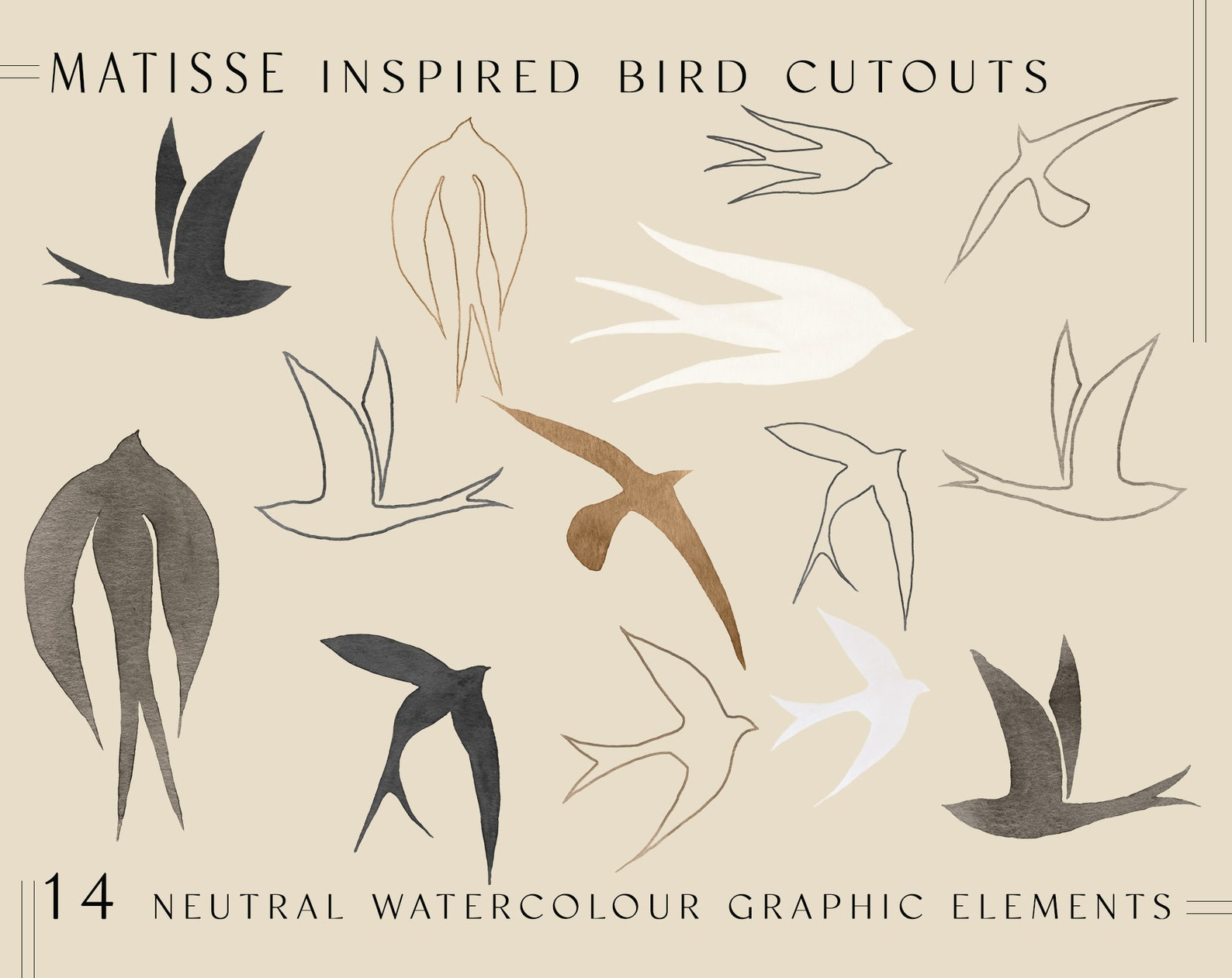 Matisse Bird Cutouts Watercolor Clipart | Matisse, Lineart, Boho ...