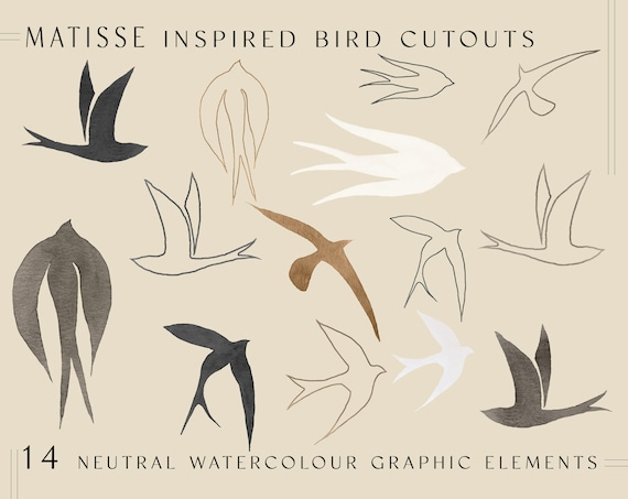 Matisse Bird Cutouts Watercolor Clipart Matisse Lineart | Etsy UK