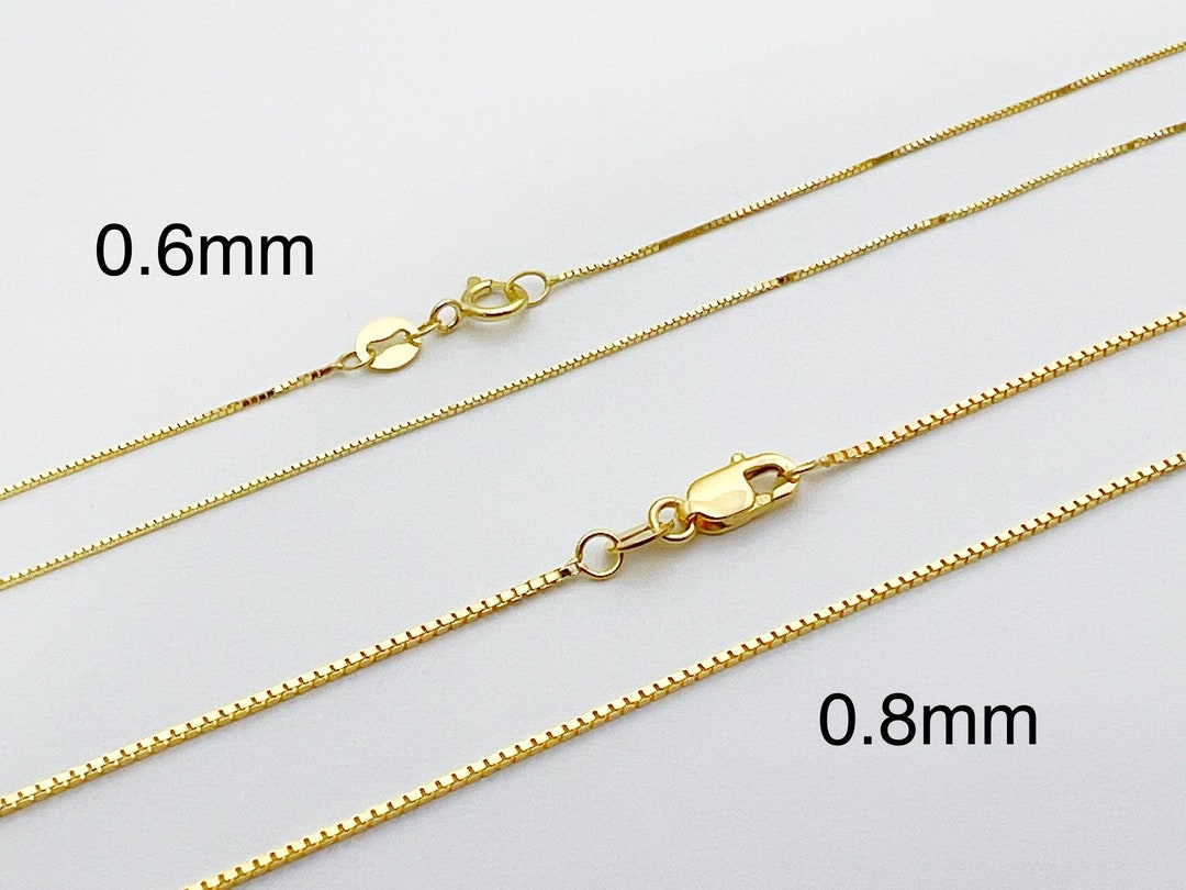 Box Chain 10K Solid Yellow Gold 16 18 20 0.6mm, 0.8mm, Dainty ...