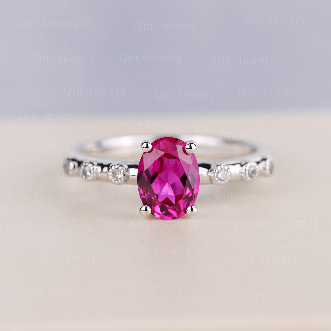 Oval Shaped Ruby Engagement Ring Wedding Promise Ring July Birthstone ...