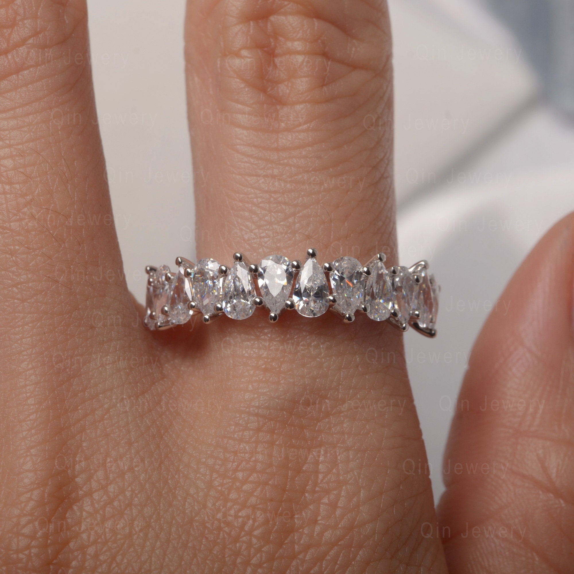 Vintage Wedding Band Pear Shaped Half Eternity Ring Art Deco - Etsy