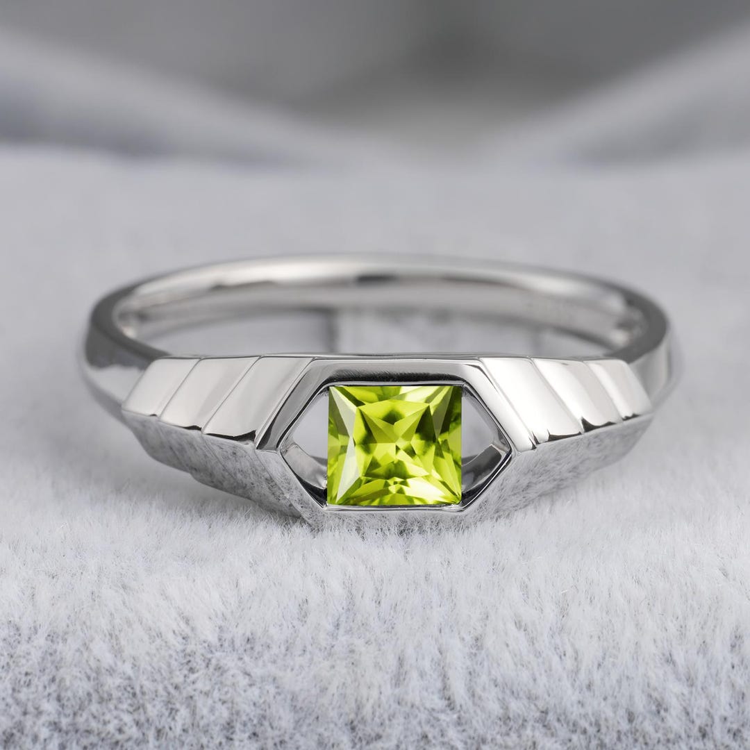 Real Peridot Engagement Ring Princess Cut Solitaire August Birthstone ...