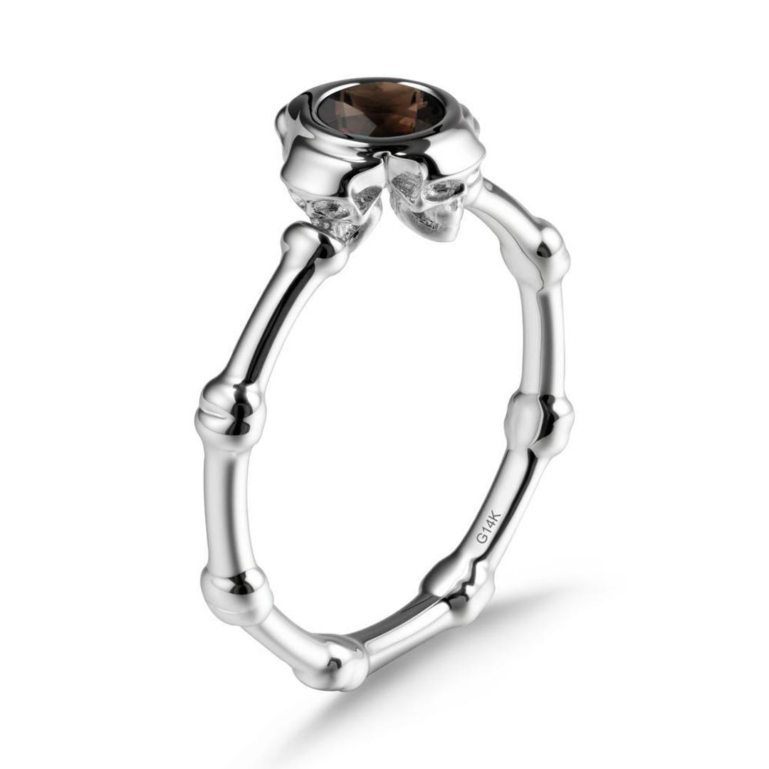 Gothic Smoky Quartz Engagement Ring Sterling Silver Round Cut Bezel ...