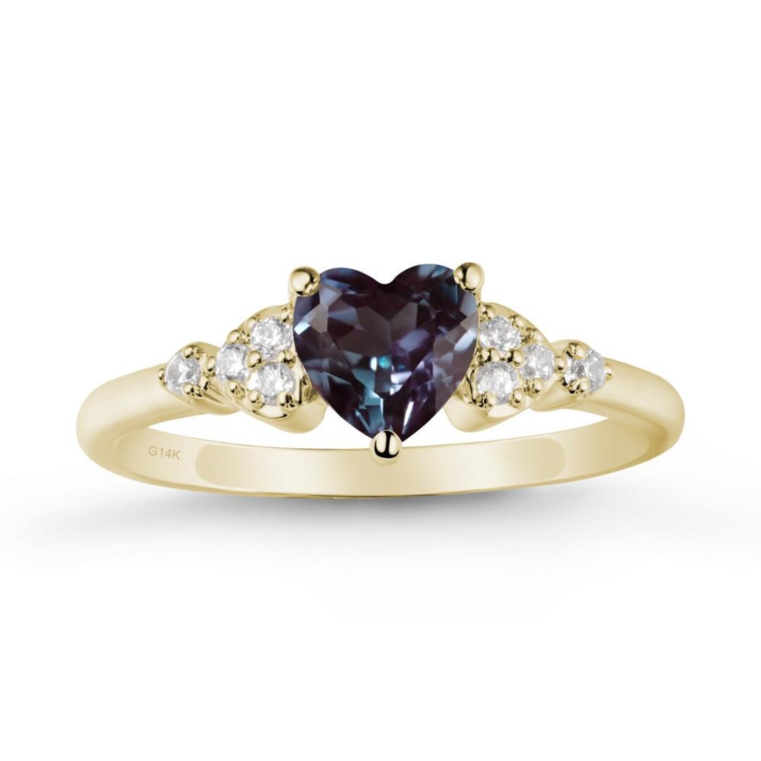 Heart Shaped Alexandrite Engagement Ring Yellow Gold June Birthstone ...