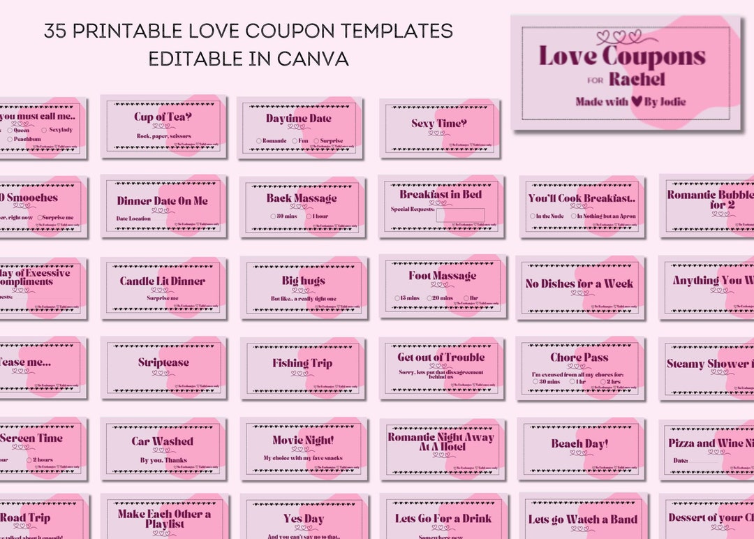 Printable Love Coupon, Editable Template Romantic Coupon, Valentines ...