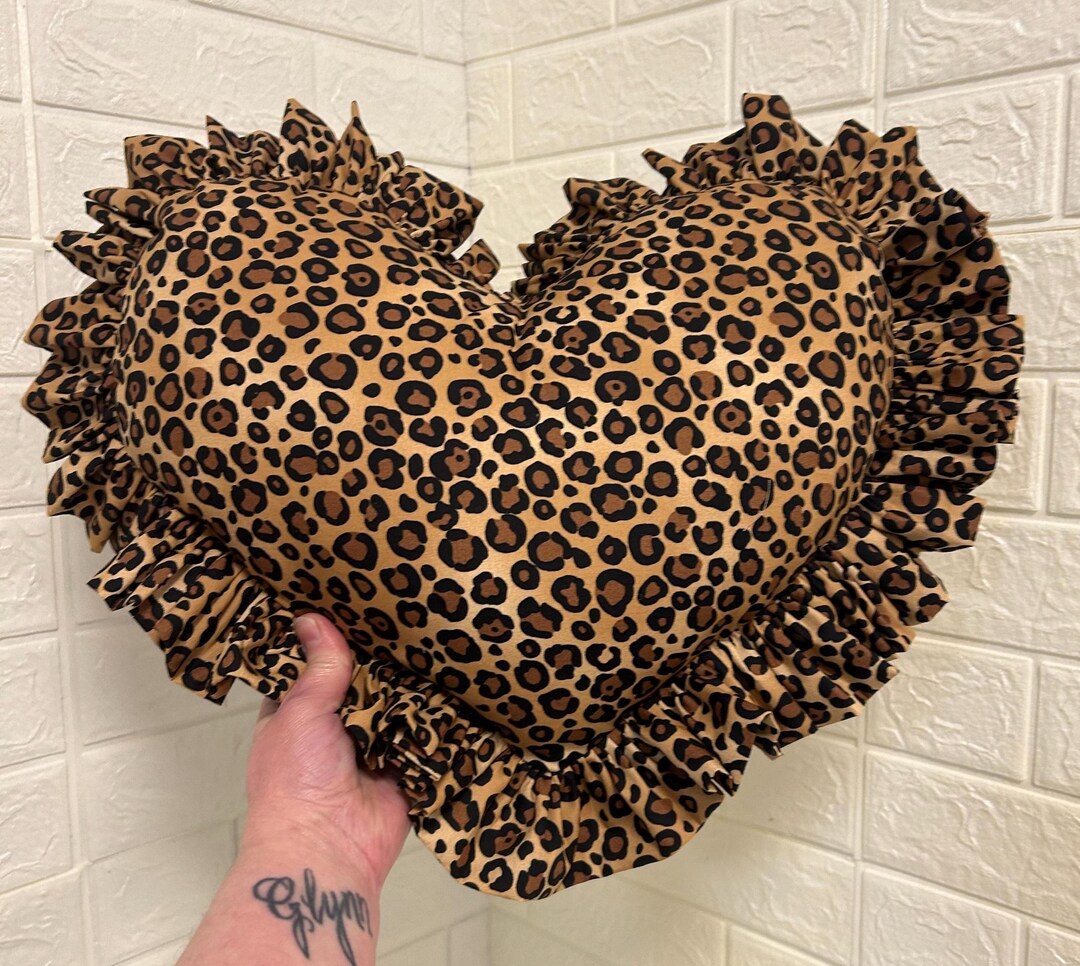 Luxury Large Leopard Frilled Heart Pillow Leopard Decor Handmade ...