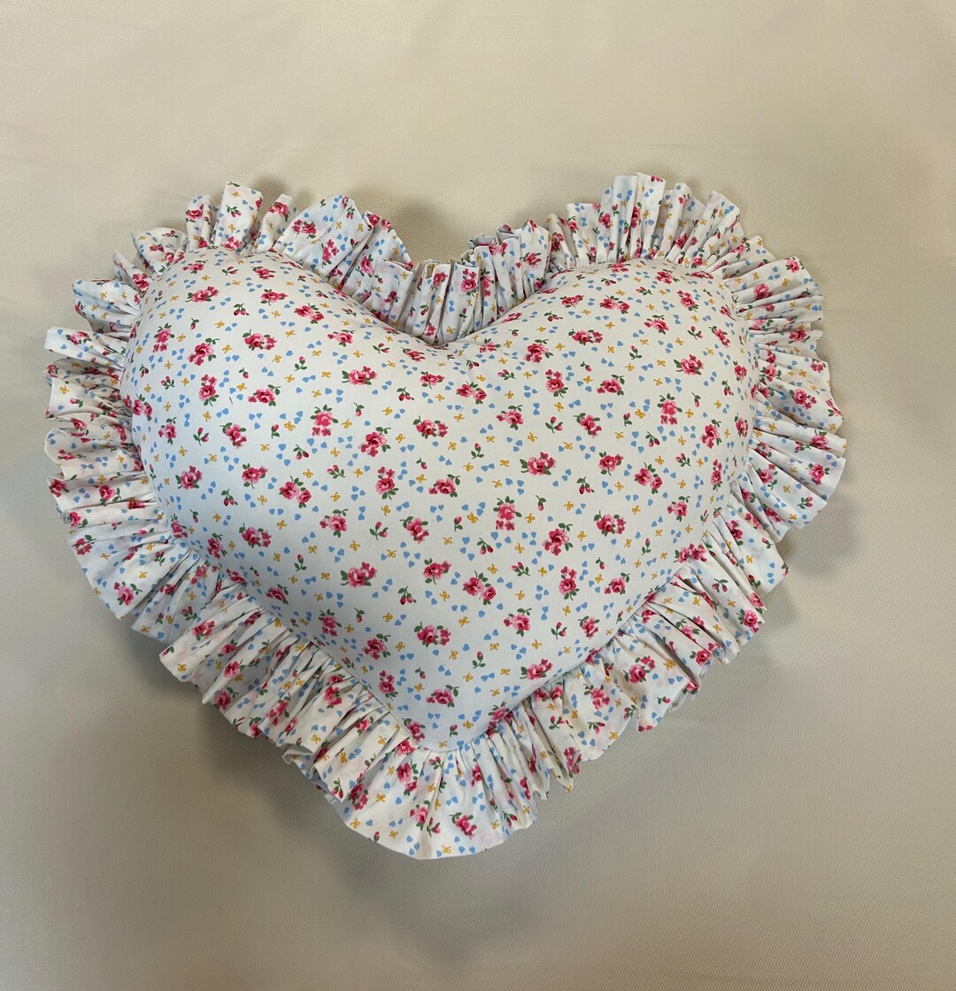 Luxury Large Floral Frilled Heart Pillow Frilled Cushion Handmade ...