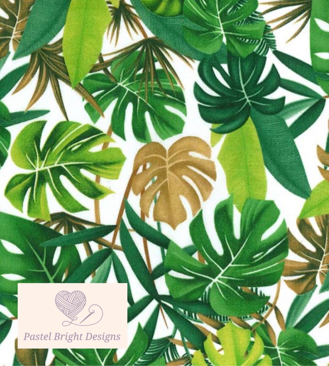100% Cotton Poplin Fabric Green Tropical Leaves by Rose & Hubble Superior Weave Cotton Material ...