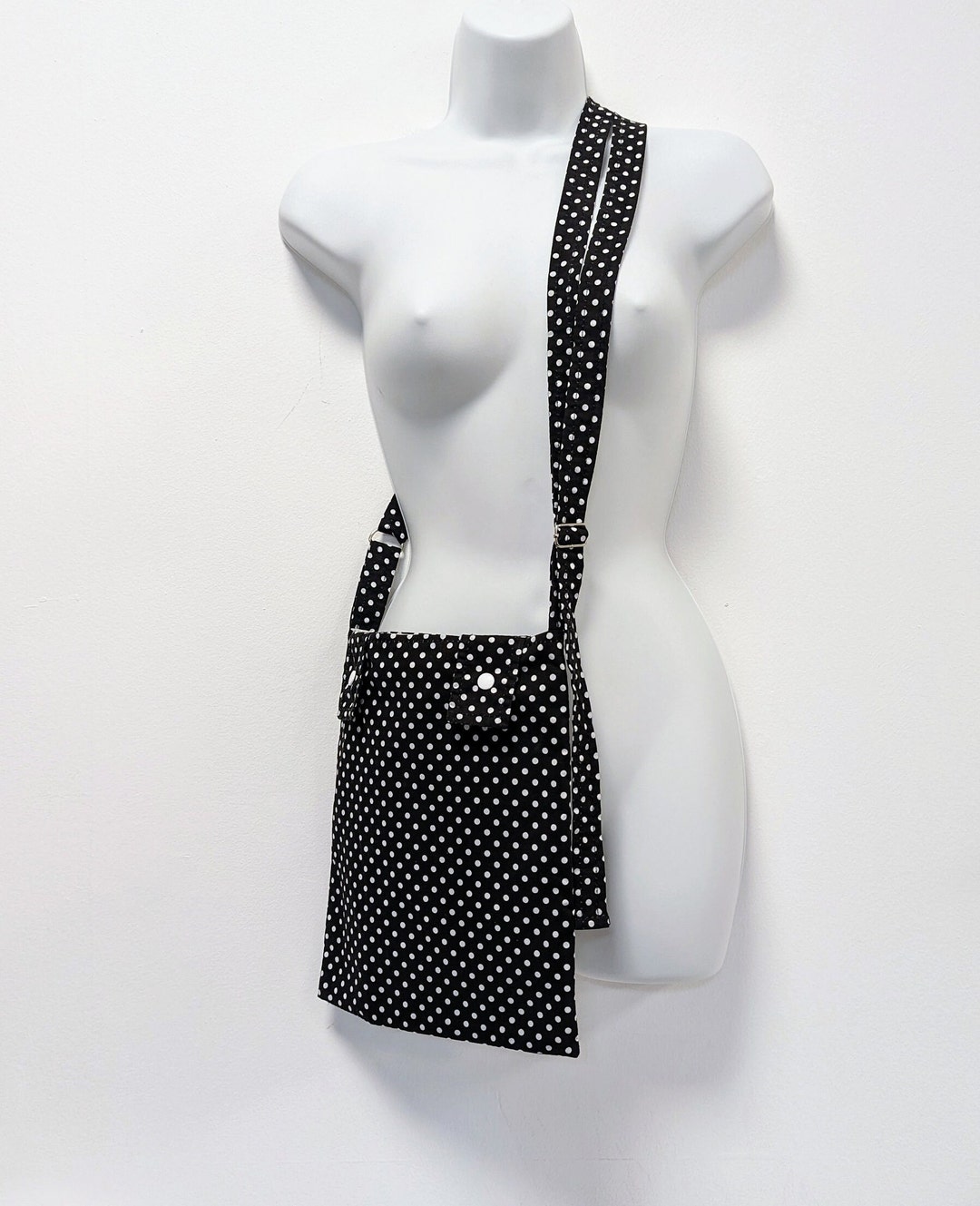 Adjustable Black Polka Lined Drain Bag Mastectomy Drainbag Cross Body ...